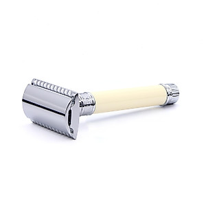 Edwin Jagger DE87BLAMZ Classic Double Edge Manual Eco-Friendly and Reusable Safety Razor for Men and Women for Shaving Cream or Soap Fits All DE Razor Blades (Imitation Ivory)