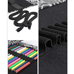 Denifiter 72 Slots Colored Pencils Roll Bag, Pen Paint Brush Storage Pouch Portable for,Women, Men (Black Leaf)