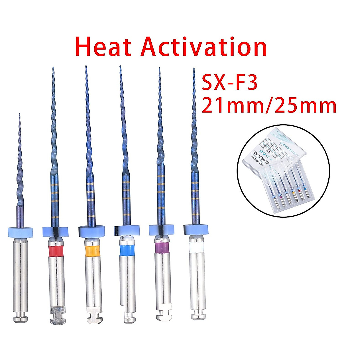 6Pcs S1-F3 Endodontics Files Heat Acticated NiTi Engine Use Super Rotary File 21mm/25mm Endo File (25mm)