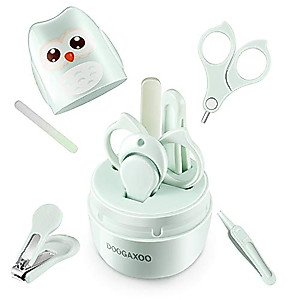 Baby Nail Clippers, 4-in-1 Safe Baby Nail Kit with Cute Case, Nail Clipper, Scissors, Tweezers, Nail File Set for Newborn, Infant, Toddler and Kids-Owl Green