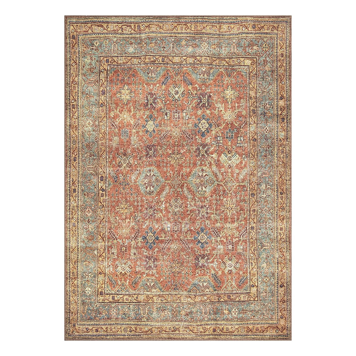 Bloom Rugs Washable Non-Slip 3' x 5' Rug - Terracotta/Mustard Traditional Area Rug for Living Room, Bedroom, Dining Room, and Kitchen - Exact Size: 3' x 5'