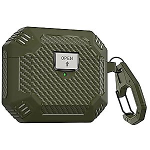 Winproo Armor Airpods 3rd Generation Case Cover with Lock Clip, Military Hard Shell Full-Body Shockproof Protective Case Skin with Keychain for Airpods 3rd Gen [Army Green]