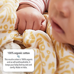 Oliver & Rain Organic Muslin Baby Girl Swaddle Blankets 3 Pack Receiving Blanket, Veggie Print, Purple Floral, Olive