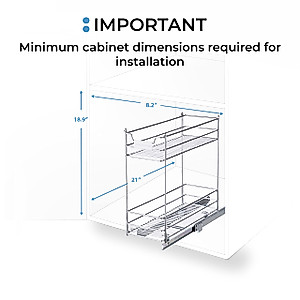 Home Zone Living Pull Out Kitchen Cabinet Organizer with Two Tiers of Storage, 7” W x 20” D