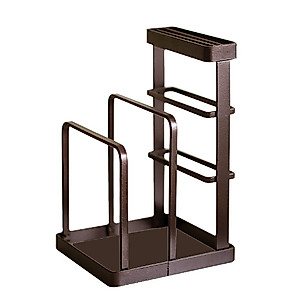 Cutting Board Rack Knife Block Chopping Board Organizer Pot Lid Holder Metal Steel Kitchen Countertop Stand Pots Pan Lids Rack(Bronze)