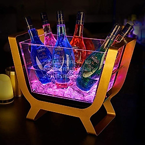 Ice Bucket for Freezer LED Ice Bucket, Luminous Ice Bucket Clear Acrylic Large Capacity with 7 Colors Changing Champagne Wine Drinks Beer Ice Cooler Bucket for Bar Party Home