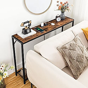 MAHANCRIS Sofa Table with Power Outlet, 43.7" Console Table with USB Ports, Behind Couch Table, Entryway Table for Living Room, Hallway, Foyer, Metal Frame, Adjustable Feet, Rustic Brown CTHR11E01Z1