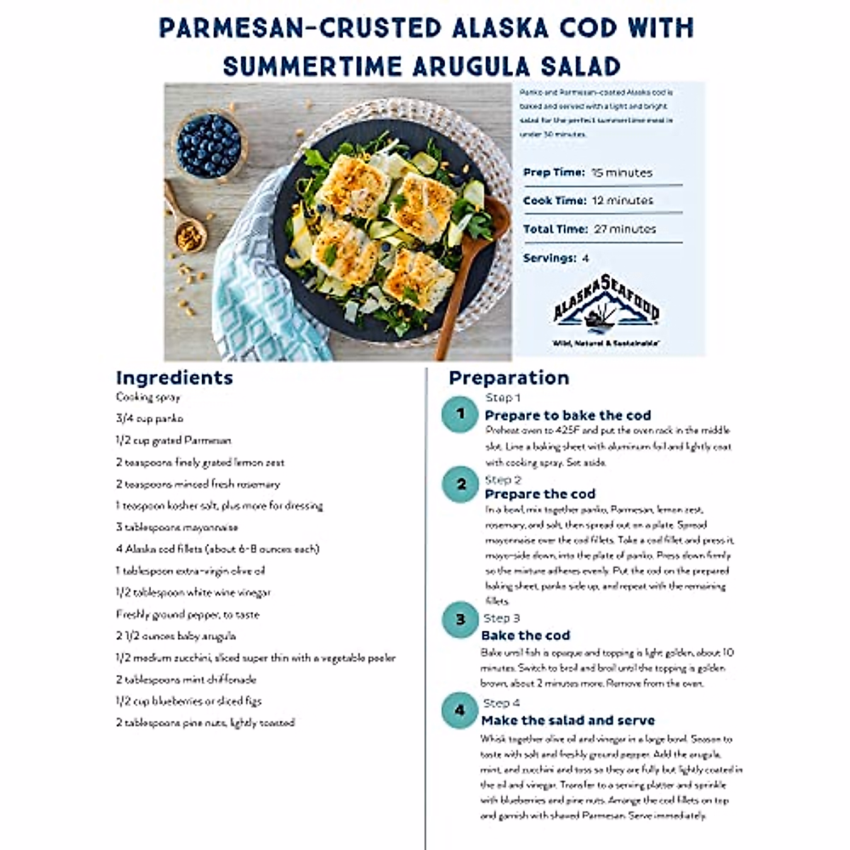 Amazon Fresh Brand, Wild Caught Pacific Cod Skinless Fillet Portions, 12 Oz, Sustainably Sourced (Previously Frozen)