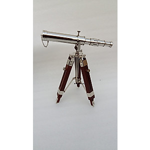 Vintage Brass Nickle Telescope on Tripod Stand/Chrome Desktop Telescope for Home Decor & Table Accessory Nautical Spyglass Telescope for Navy and Outdoor Adventures
