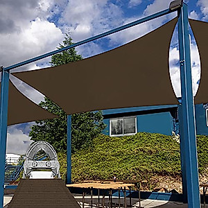 Patio Paradise Large Sun Shade Sail Brown 20' x 20' Square Heavy Duty Strengthen Durable Outdoor Canopy UV Block Fabric A-Ring Design Metal Spring Reinforcement