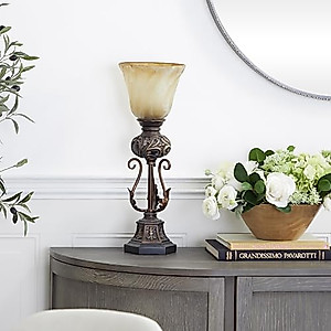 Deco 79 Metal Room Uplight Antique Style Decorative Lamp with Scrolls, Table Lamp 7" x 7" x 20", Brown