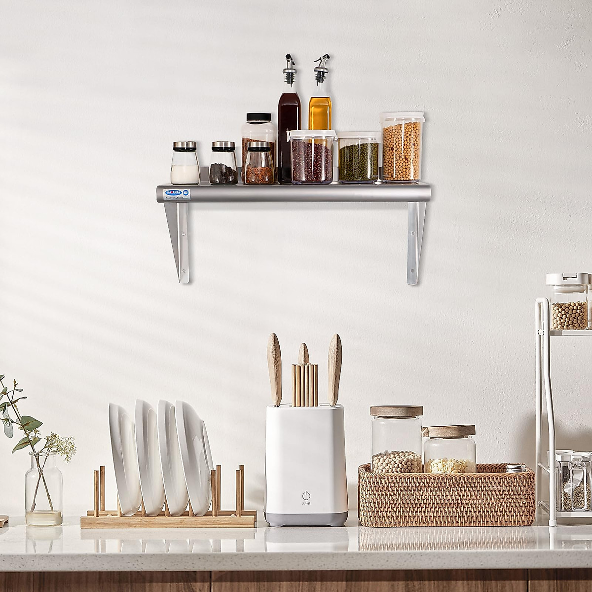 HARDURA Stainless Steel Shelf 18" x 24", 297lb Commercial Shelves Wall Mount Metal Shelving with Backsplash and Brackets for Kitchen, Restaurant, Laundry Room and Home