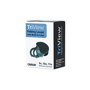 Carson TriView 5x/10x/15x Folding Loupe Magnifier with Built-in Case (TV-15), Black