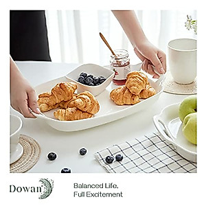 DOWAN Serving Tray with Handles, 15.4" Large Rectangle Platter for Entertaining Party Display, White Porcelain Platters for Food Veggie Appetizer Cake, Plates for Restaurants, Set of 2