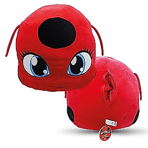 Miraculous Ladybug - Huggie Hideaway Tikki, 16.5-inch Red Plush Pillow, Super Cute Soft Stuffed Toy for Kids with Large Zipper Secret Pocket in The Back (Wyncor)