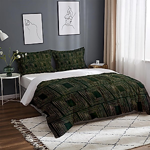 SRHMYWGY Duvet Covers Queen Size (90 X 90 Inches) - 3D Print Modern Hotel Luxury Fashion Geometric Texture Black Green Bedspreads - 3 Pieces (1 Duvet Cover + 2 Pillow Shams), Ultra Soft Microfiber