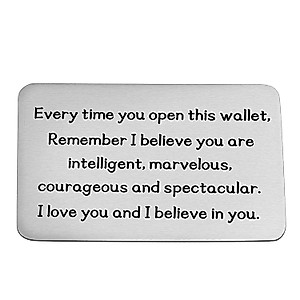 Inspirational Gift Metal Wallet Card Insert Remember I Love You And Believe In You Encouragement Gift for Son Daughter Friend Gifts (silver)