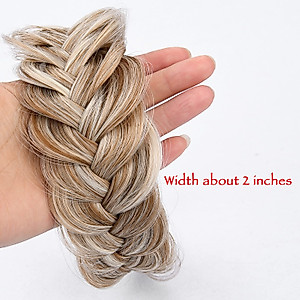 DIGUAN Wide Messy Braided Headband With Teeth Synthetic Hair Plaited Headband High Elasticity Braids Fishtail Braided Hair Band Hairpiece for Girls Women (Sandy Blonde)