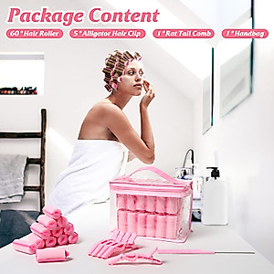 Sponge Foam Hair Rollers for Sleeping - Flexible Curlers with Tail Comb and Hairclips for Hairdressing (60 Pieces, Pink)