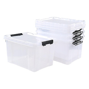 Drephia 4 Pack 22 L Clear Plastic Storage Box with Wheels, Latch Storage Bin with Lid