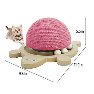 Fhiny Cats Scratching Ball, Natural Sisal Scratching Toy with Roller Track Toys and Wooden Base Kitten Turtle Shape Scratch Post for Indoor Cats Interactive Training Exercise Scratcher for Small Pets