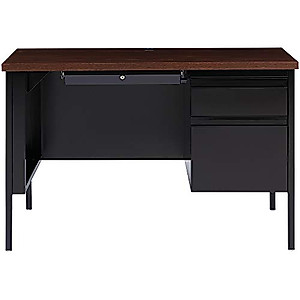 Lorell Fortress Series Walnut Laminate Top Pedestal Desk, Black