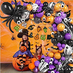 175Pcs Halloween Balloon Arch Kit, DIY Hallowen Party Supplies with Black Purple Orange Balloons for Party Decorations