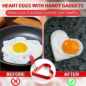 Patelai 6 Pcs Nonstick Pancake Ring 6'' and 4'' Stainless Red Heart Egg Rings Set Heart Shaped Pancake Mold Egg Rings with Red Silicone Handle for Breakfast Love Omelette Sandwich