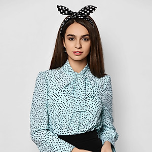 Costume Headband White Polka Dot Bandana Wire Headband Halloween Dress up Retro Hairband Headwrap Hair Accessories for Women(Big Dots,Black)