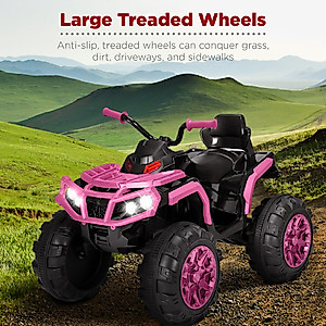Best Choice Products 12V Kids Ride-On Electric ATV, 4-Wheeler Quad Car Toy w/Bluetooth Audio, 3.7mph Max Speed, Treaded Tires, LED Headlights, Radio - Pink