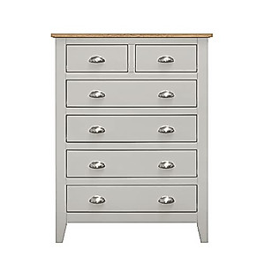 Knocbel Classic 6-Drawer Chest for Bedroom, Living Room Nursery Room Bedroom Dresser Storage Chest of Drawers (Gray and Oak Chest)