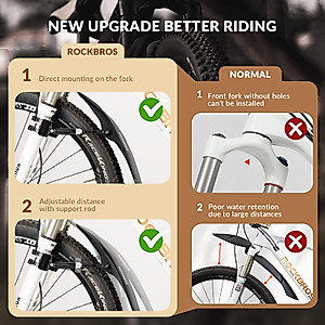 ROCKBROS Bike Fenders Adjustable Bicycle Fenders for 26"/27.5"/29" Mountain Bike Universal Rear Mud Guards for MTB