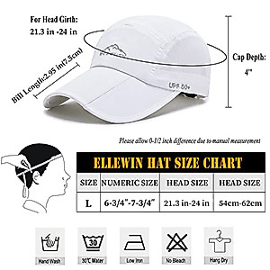 ELLEWIN Unisex Baseball Cap UPF 50 Unstructured Hat with Foldable Long Large Bill, A-white-ellewin Logo, M-L-XL