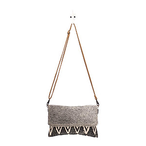 Myra Bag Pearl Grey Upcycled Canvas & Cowhide Small Crossbody Bag S-1490