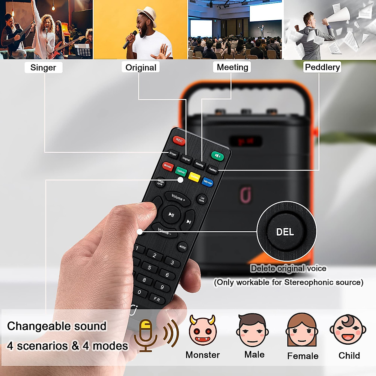 JYX Karaoke Machine with Wireless Microphone, Portable Bluetooth Speaker with Bass/Treble Adjustment, PA System with Remote Control, LED Lights,Supports TF Card/USB, AUX in, FM, REC,TWS for Party