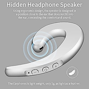 JAKPAK Bluetooth Earpiece for iPhone 13 Pro Max, Bluetooth Wireless Headphone Ear Hook, Bone Conduction Headphones with Mic Wireless Single Ear Bluetooth Headset for Galaxy S22 Ultra S21 A13 Silver