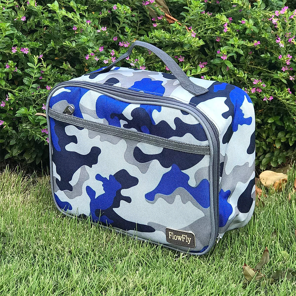 FlowFly Kids Lunch box Insulated Soft Bag Mini Cooler Back to School Thermal Meal Tote Kit for Girls, Boys,Blue Camo
