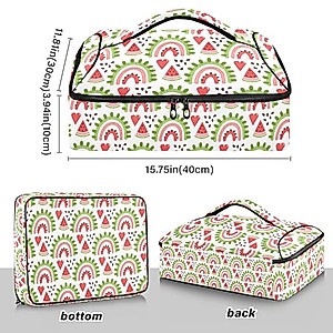 Kcldeci Insulated Thermal Food Carrier Insulated Casserole Carrier for Hot or Cold Food,Rainbow Slice Of Watermelon and Heart Insulated Tote Bag for Potluck Cookouts Parties Picnic,Lasagna Lugger