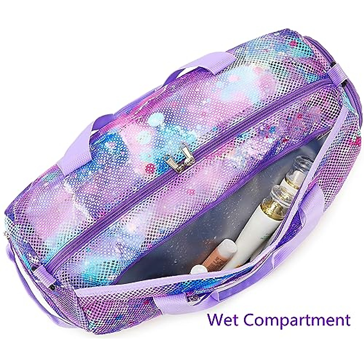 CAMTOP Mesh Travel Duffle Bag for Kid Girls Boys Small Overnight Weekender Sleepover Bags Carry On Dance Sport Bag with Shoe & Wet Compartment for Swim Beach Camp Travel
