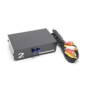 THE CIMPLE CO 2 Way AV Switch - 2 Input 1 Output RCA Selector Switch for Composite Audio and Video - Switcher Box - Includes RCA Composite Cable (Black)