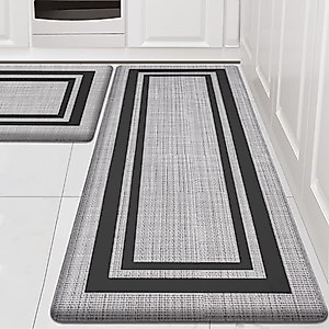 WEZVIX Anti Fatigue Kitchen Floor Mat 2 PCS, 1/2 Inch Thick Comfort Cushioned Standing Mat Set, Non Skid Kitchen Rugs and Mats Waterproof PVC Memory Kitchen Mats for Floor Sink Office Laundry, Black