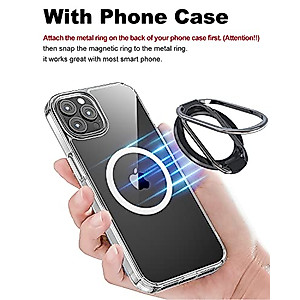 zylee Magnetic Phone Ring Holder Magnetic Phone Grip Magnetic Phone Ring Holder Finger Kickstand, Adjustable Kickstand Compatible for iPhone 14/13/12 Series(Black)