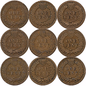 1900-1908 1c Indian Head Cent Penny 9 Coin Collectible Gift Set AG About Good