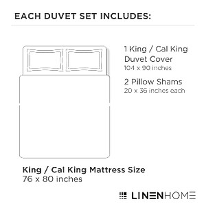 Linen Home 100% Cotton Duvet Cover Set, King/Cal King, Crisp and Cool Soft and Breathable Duvet Cover with Button Closure, Bed Linen All-Season Luxury, 3 Pieces-1 Duvet Cover & 2 Pillow sham, Ivory
