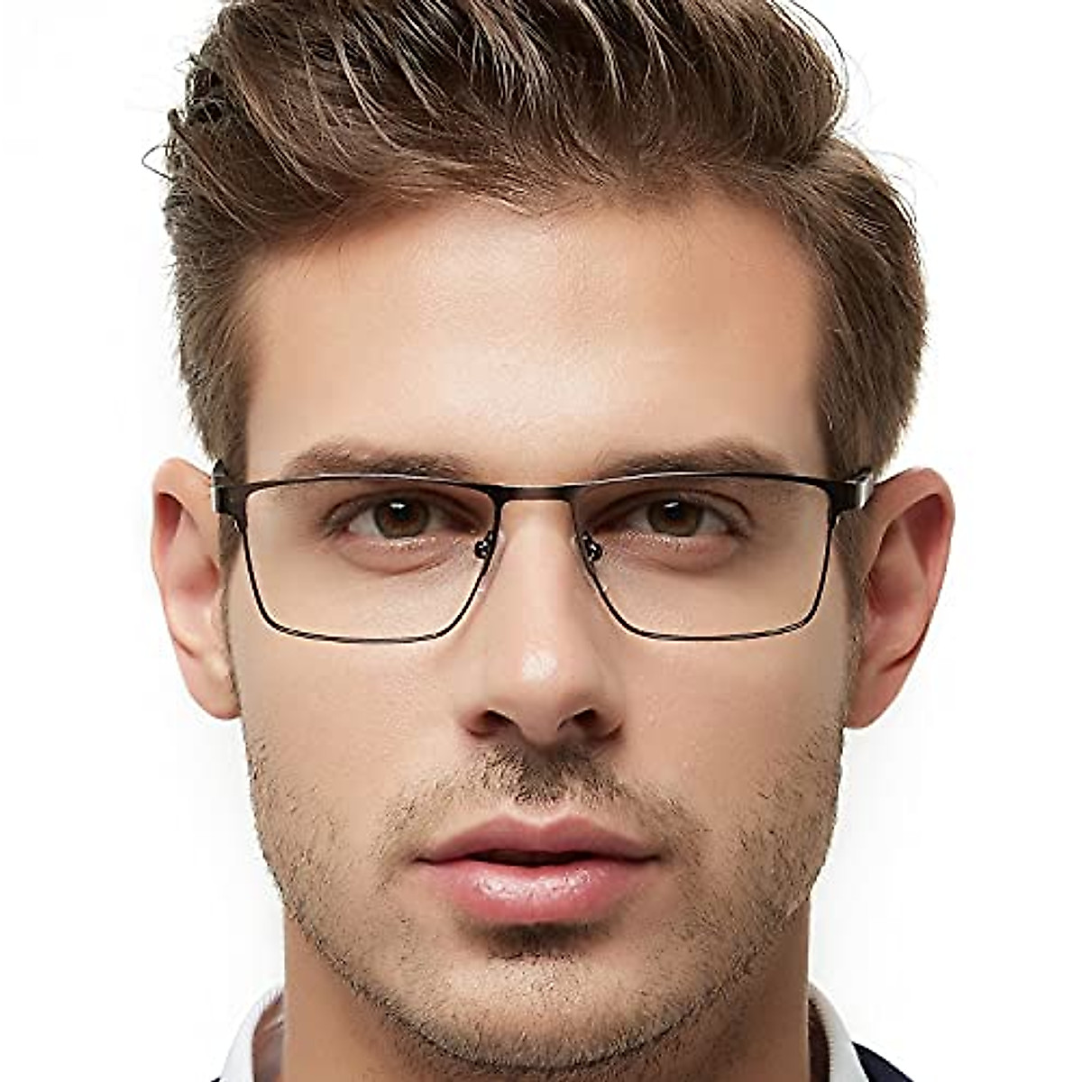 OCCI CHIARI Mens Rectangle Full-Rim Metal Black Non-prescription Clear Optical Glasses 54mm (A -Brown)