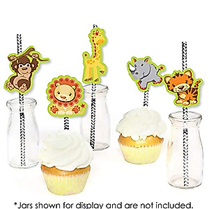 Funfari - Fun Safari Jungle Paper Straw Decor - Baby Shower or Birthday Party Striped Decorative Straws - Set of 24
