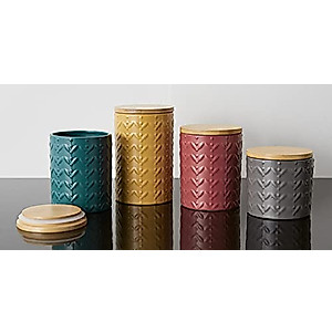 DII Kitchen Accessories Collection, Textured Matte Ceramic Canister Set, Teal, Vine, 3 Piece
