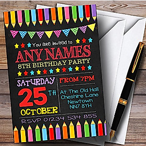 Art Craft Pencils Chalk Style Childrens Birthday Party Invitations