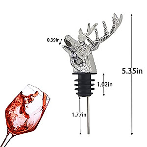 Emousport Stainless Steel Deer Stag Head Wine Pourer Unique Wine Bottle Stoppers Wine Aerators Bar Tools (Silvery)