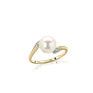 Regalia White Akoya Cultured Pearl Ring in 14K Yellow Gold with .02ct Diamonds - Size 7